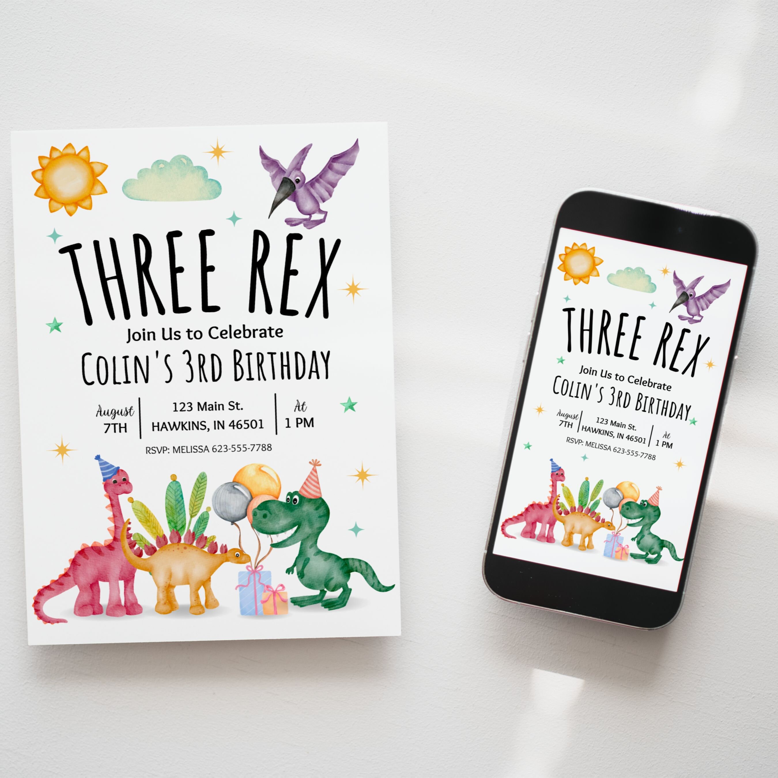 Three Rex Invitation, 3rex Birthday Invitation, Three Rex Birthday ...