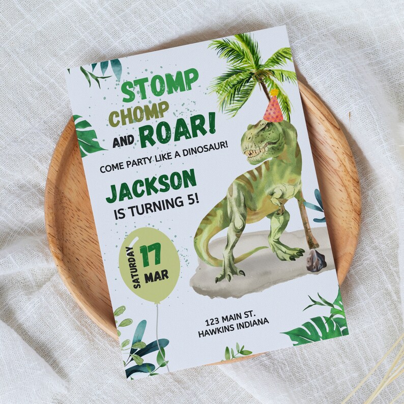 Plantilla de invitación de cumpleaños de T-Rex, invitaciones de T-Rex ...