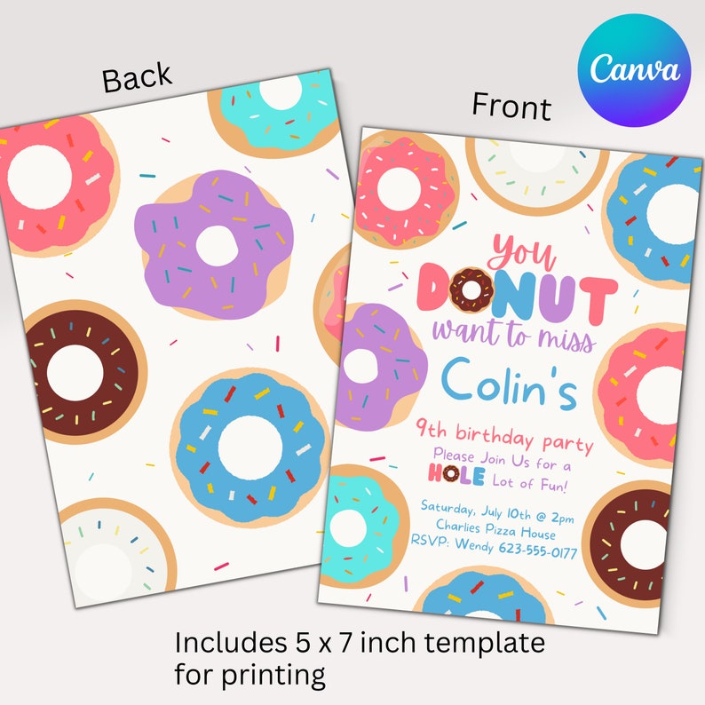 Donut Birthday Invitation, Editable Donut Birthday Invite, Doughnut ...