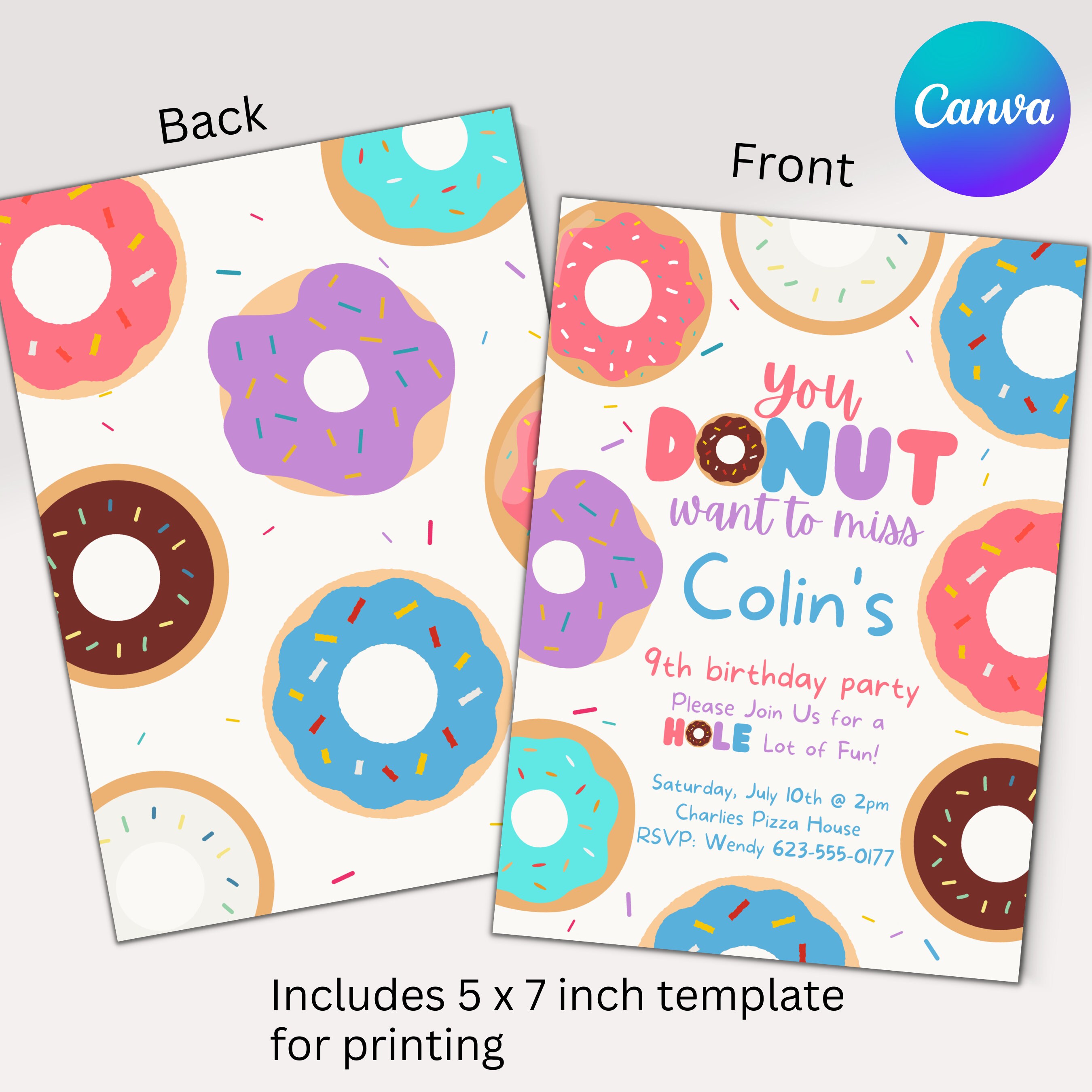 Donut Birthday Invitation, Editable Donut Birthday Invite, Doughnut ...