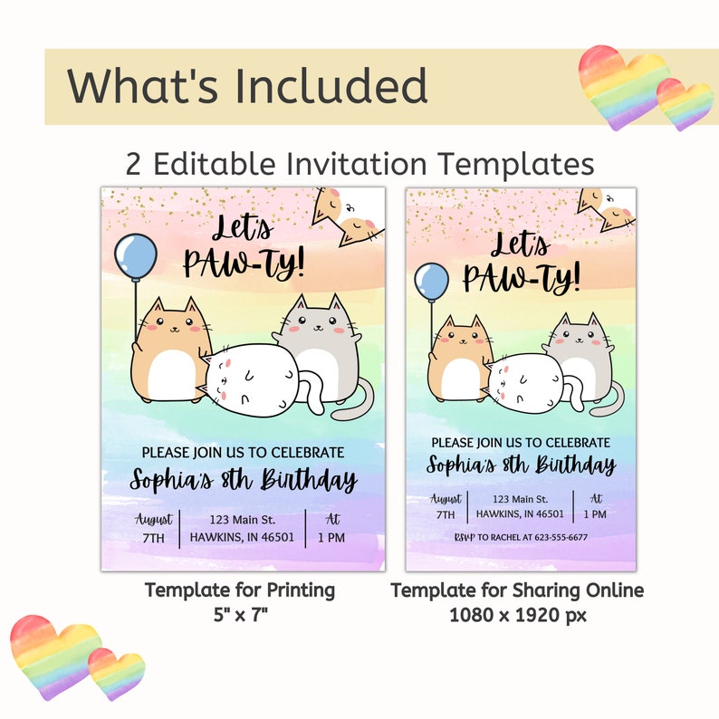 Cat Birthday Invitation Cat Theme Birthday Invitation Are - Etsy
