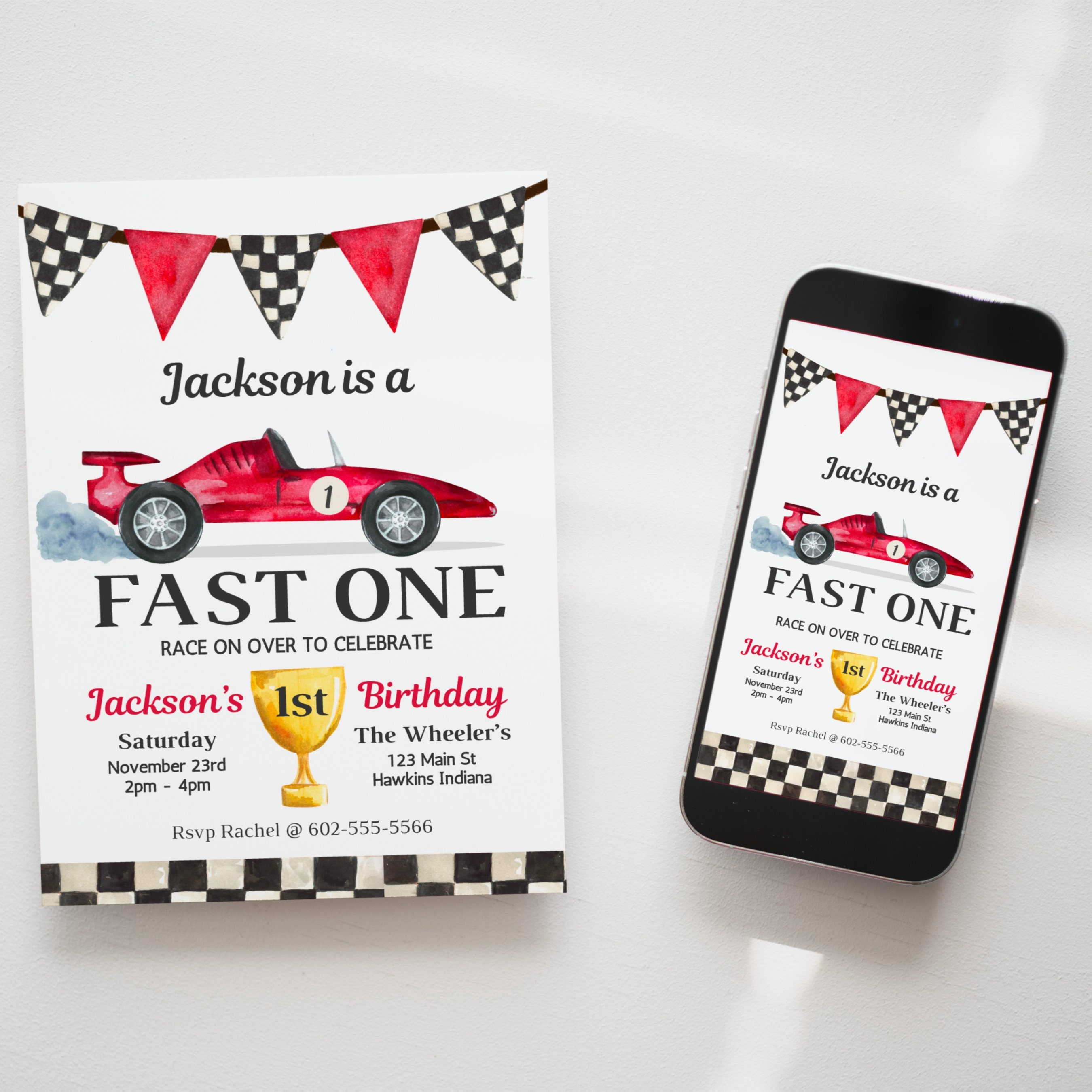 Fast ONE Invitation Template, A Fast ONE Invitation, Vintage, Race Car ...