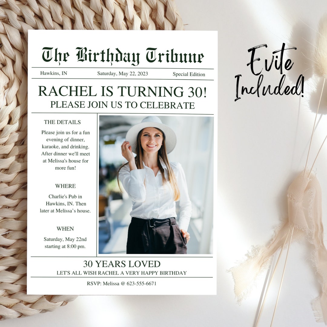 Newspaper Birthday Invitation Template, Newspaper Birthday Evite ...
