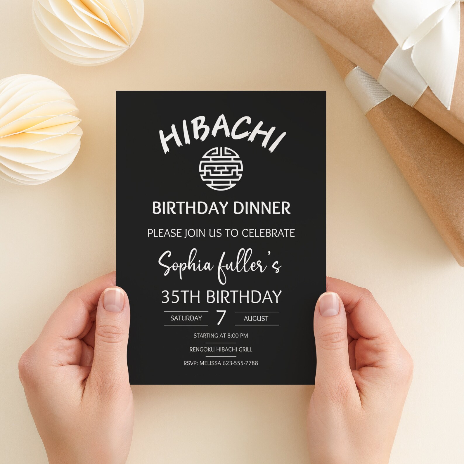 Minimal Hibachi Birthday Invite, Hibachi Invitation, Hibachi Birthday ...