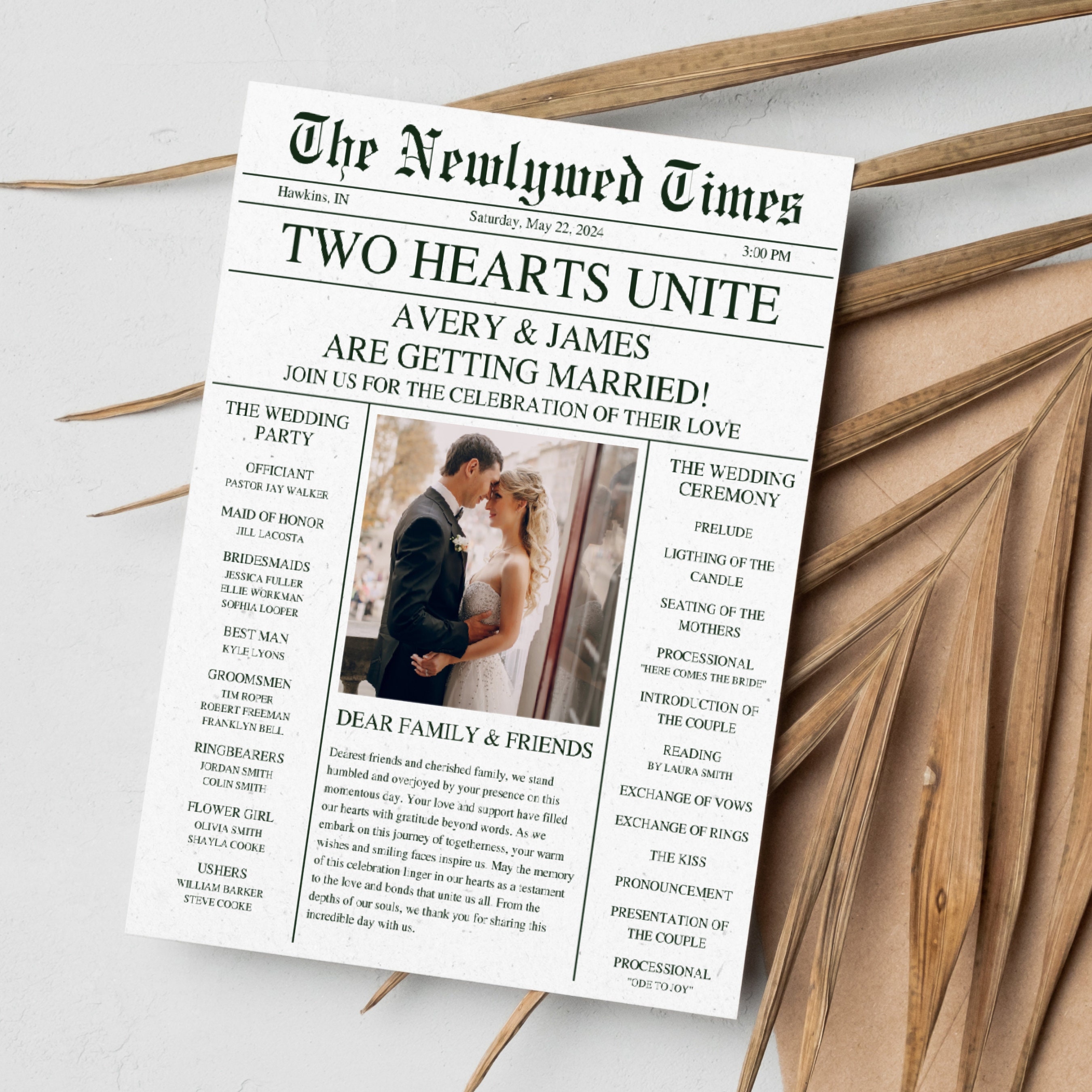 Newspaper Wedding Program Template, Editable Wedding Newspaper Program ...