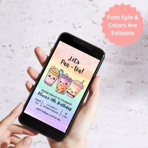 Boba Tea Birthday Invitation Template, Editable Par-tea Invitation ...