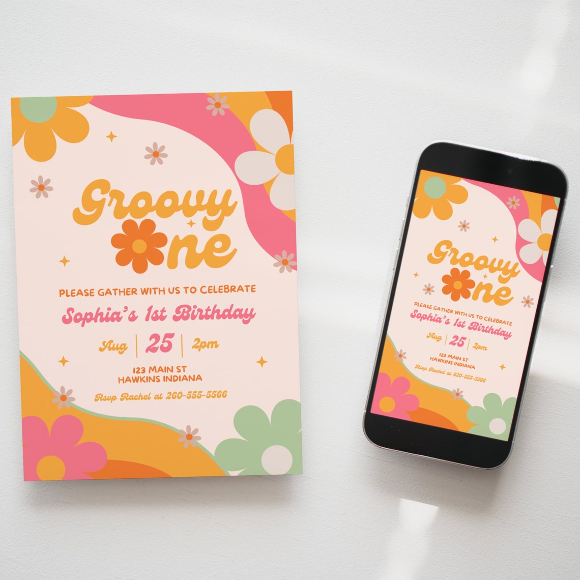 Groovy ONE Birthday Invitation Template, Groovy One Invitation, Groovy ...