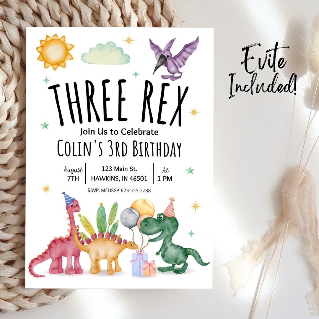 Three Rex Invitation, 3rex Birthday Invitation, Three Rex Birthday ...