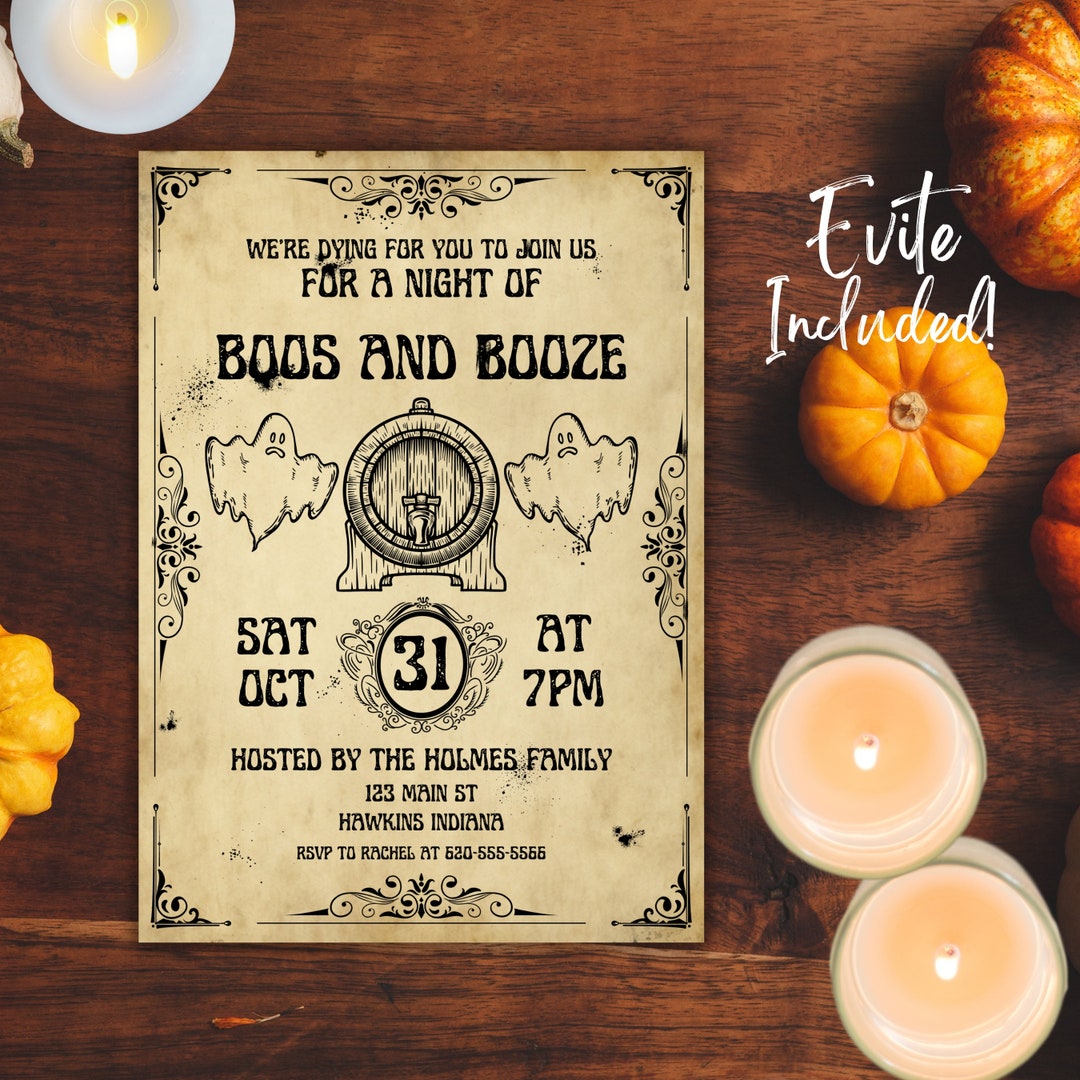 Vintage Booze and Boos Invitation Template, Halloween Invitation ...