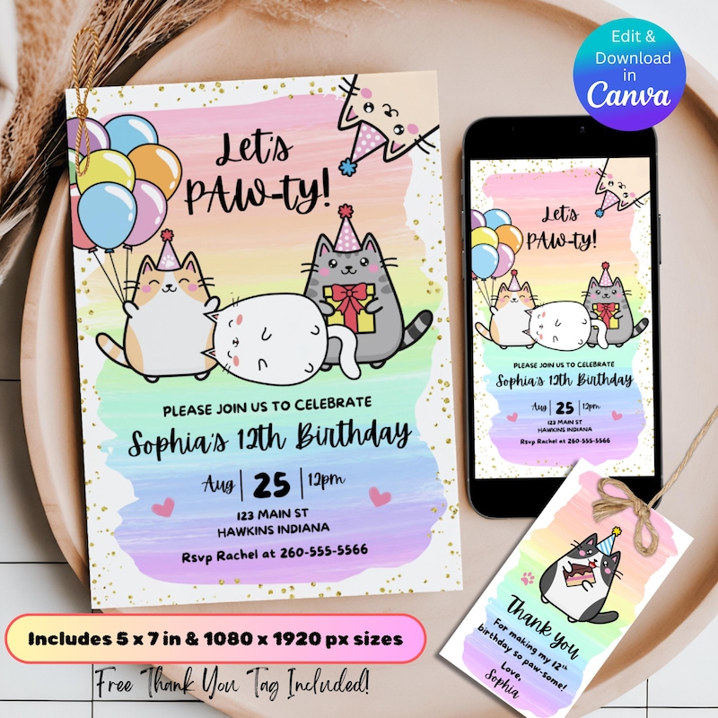 Cat Invite Download - Etsy