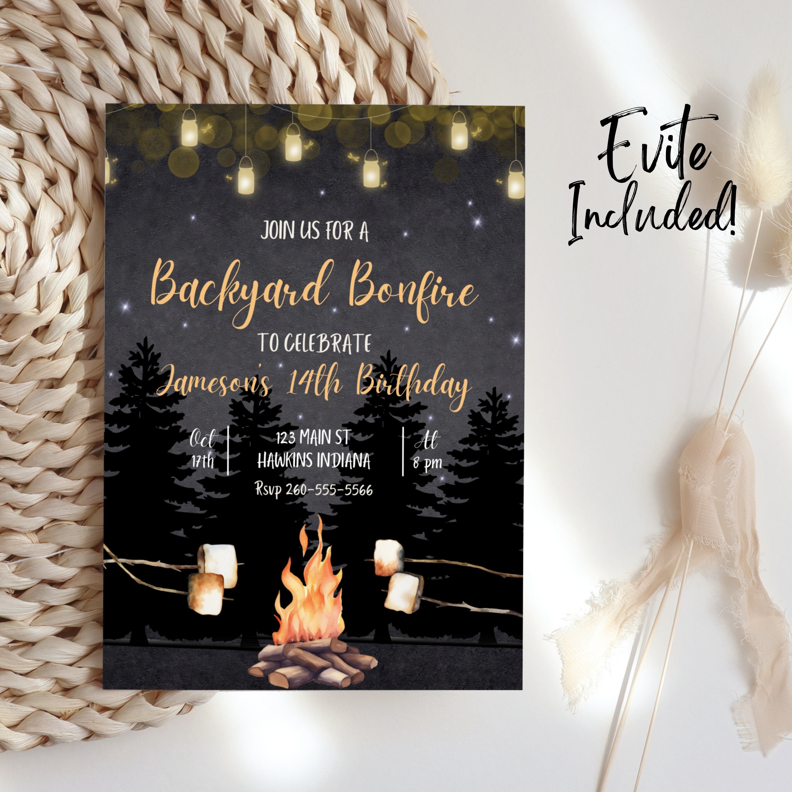 Bonfire Birthday Invitation, Bonfire Birthday Evite, Bonfire Invitation ...