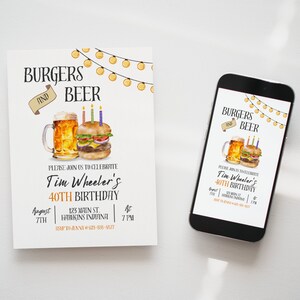 Burgers and Beer Invitation Template, Beer Birthday Invite, Evite ...
