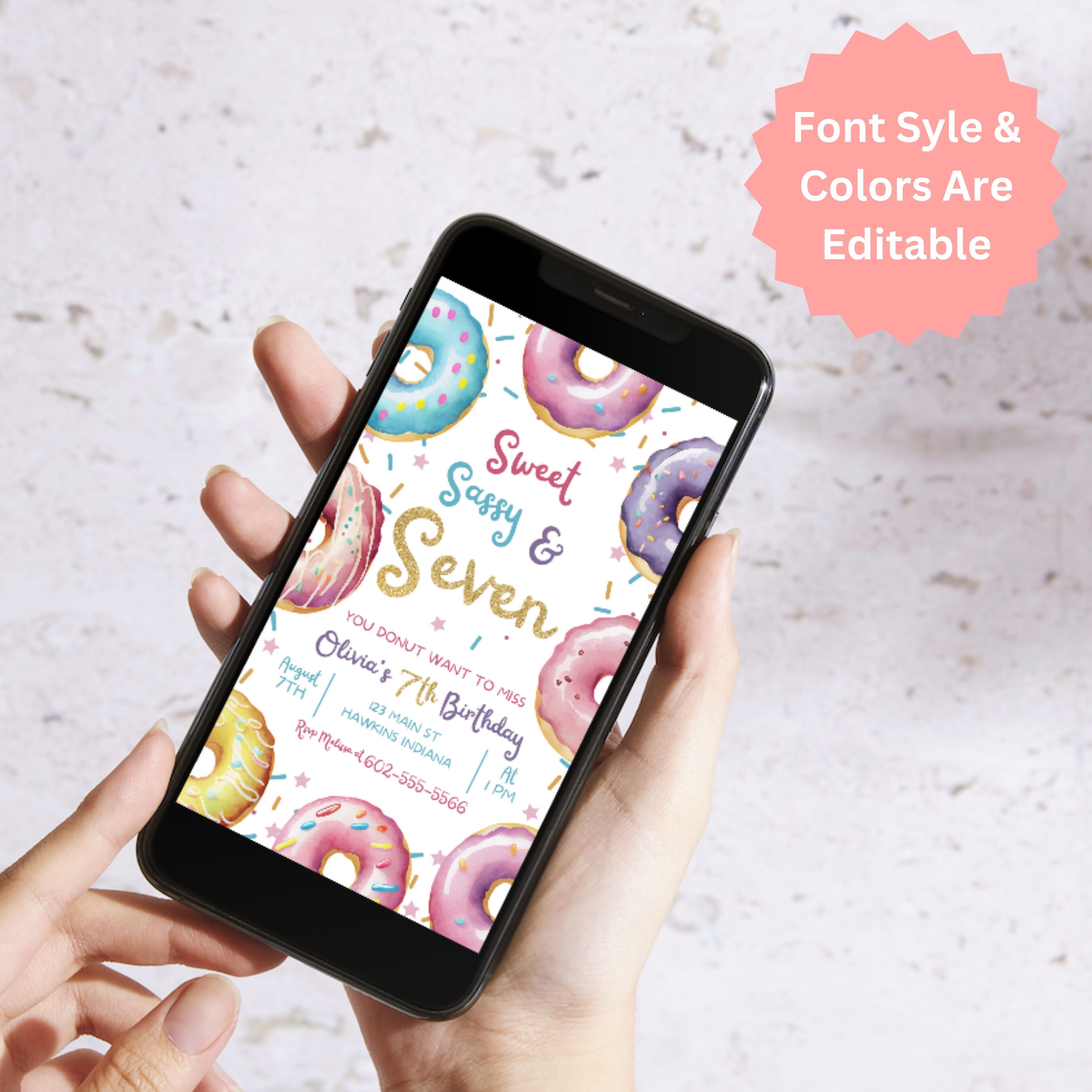 Sweet Sassy and Seven Birthday Invitation Template, 7th Birthday ...