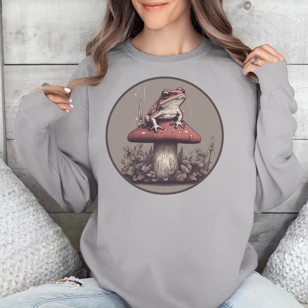 Frog and Mushroom Sweatshirt on Comfort Colors Forestcore, Cottagecore ...