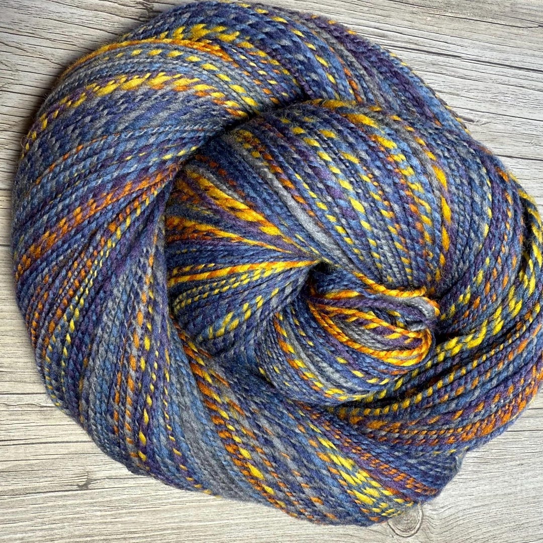 Handspun Merino Yarn: “adventure Time” Blue, Yellow, Orange and Gray ...