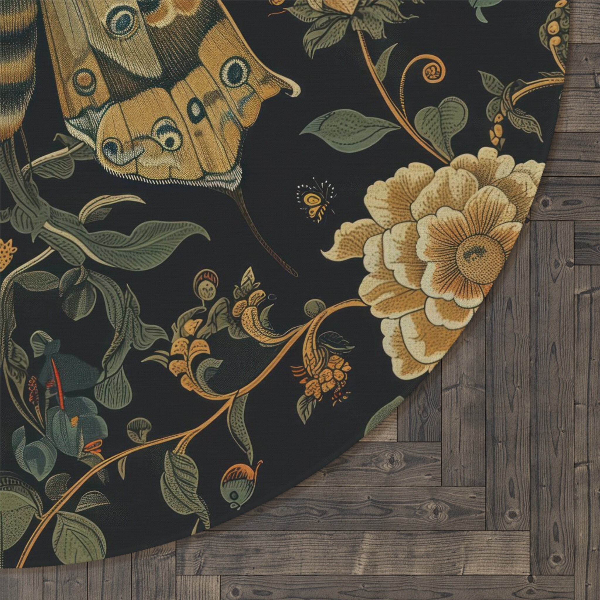 Vintage-inspired Floral Butterfly Round Rug Artisanal Home Decor Carpet ...