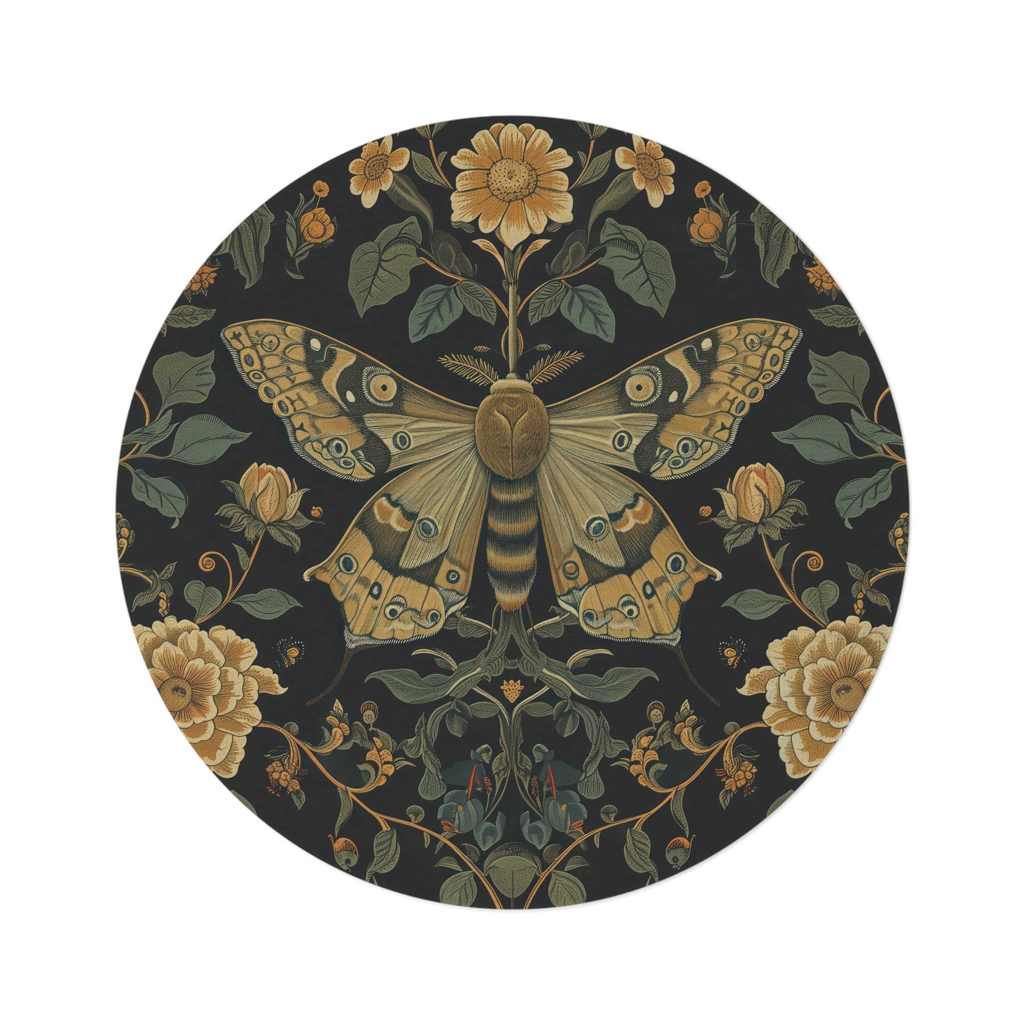 Vintage-inspired Floral Butterfly Round Rug Artisanal Home Decor Carpet ...