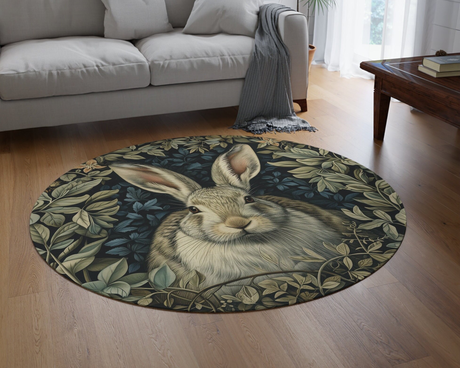 Rabbit Rug, Rabbit Carpet, William Morris Rug Carpet, Rabbit Circle Rug ...