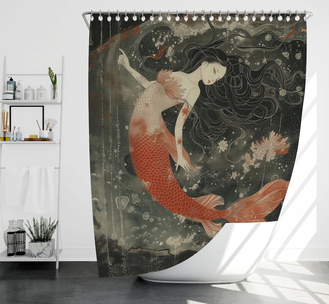 Mermaid Shower Curtain, Shower Curtain With Mermaid, Japanese Shower ...