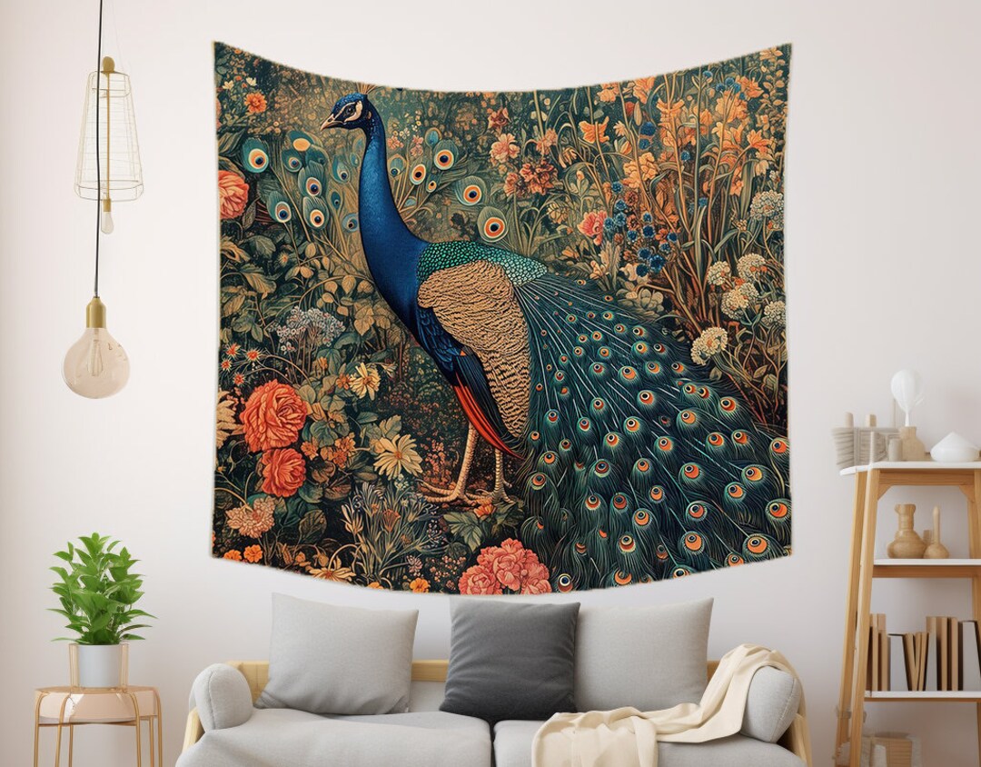 Peacock Wall Tapestry, Peacock Wall Hanging, Animal Wall Art, Peacock ...