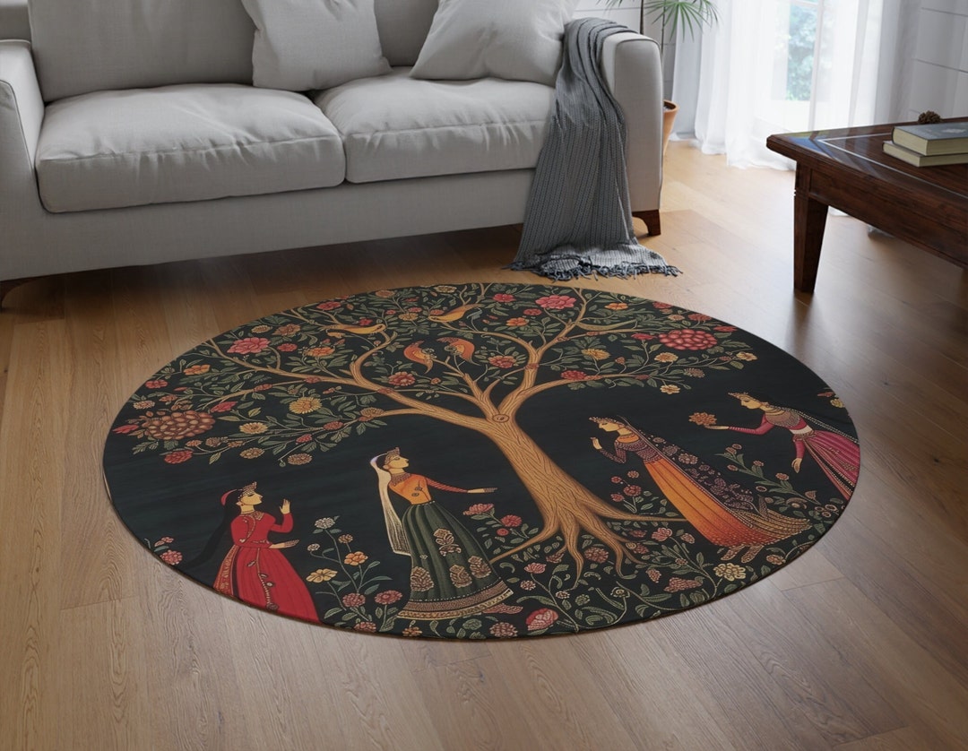 Floral Folk Art Rug Black Floral Rug Traditional Inspired Rug Folk Art ...