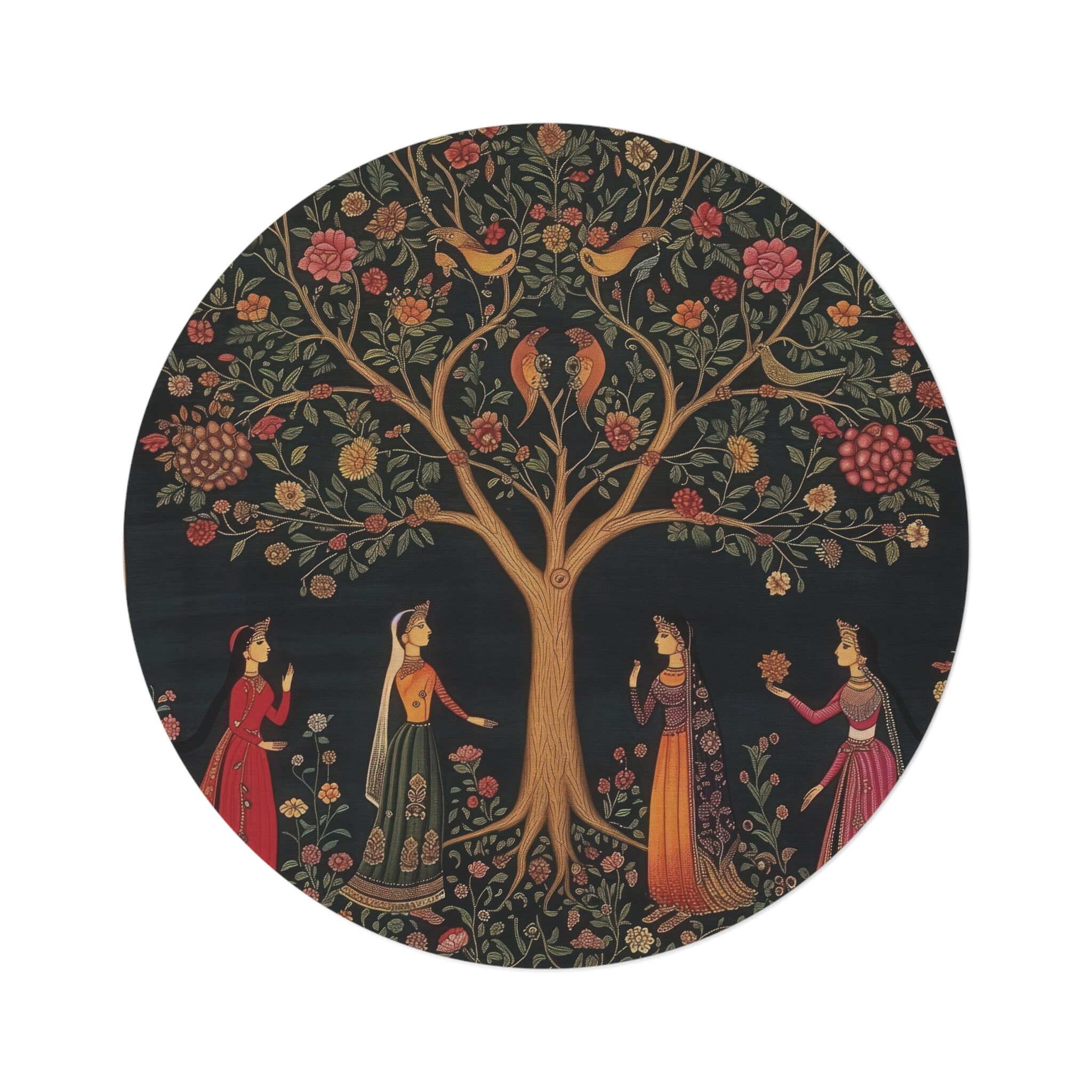 Floral Folk Art Rug Black Floral Rug Traditional Inspired Rug Folk Art ...