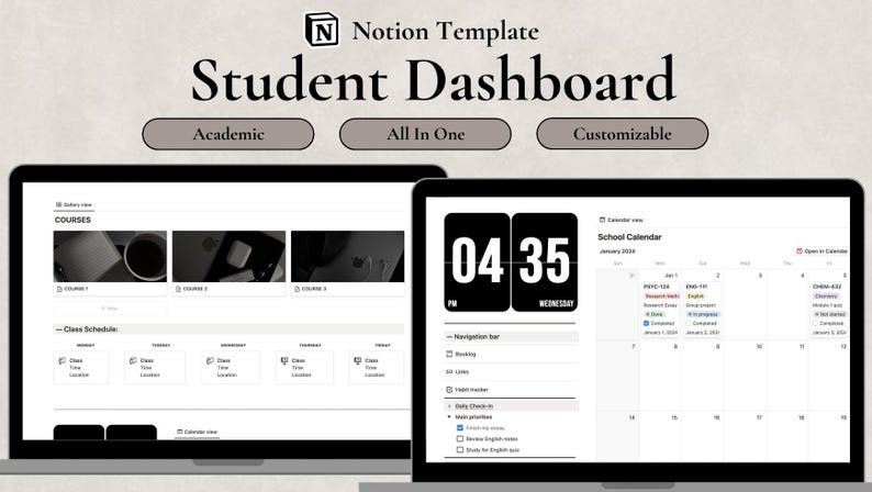 Notion Student Dashboard - Etsy