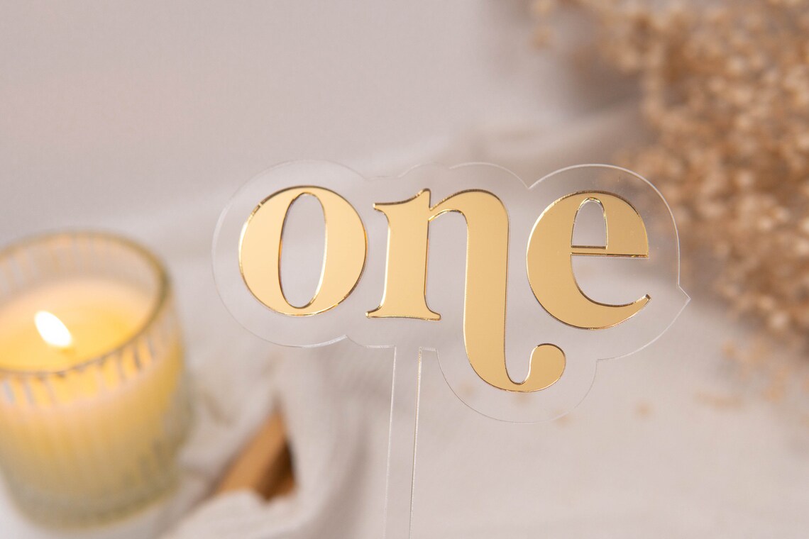 One Acrylic Topper, Mirror Gold Cake Topper, Gold Acrylic Birthday ...
