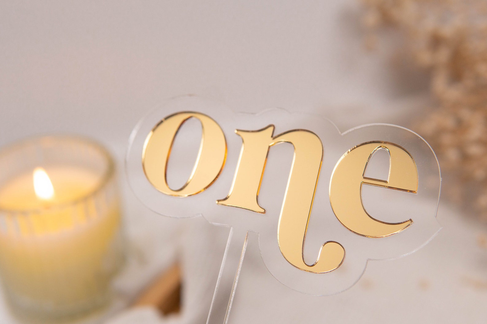 One Acrylic Topper, Mirror Gold Cake Topper, Gold Acrylic Birthday ...