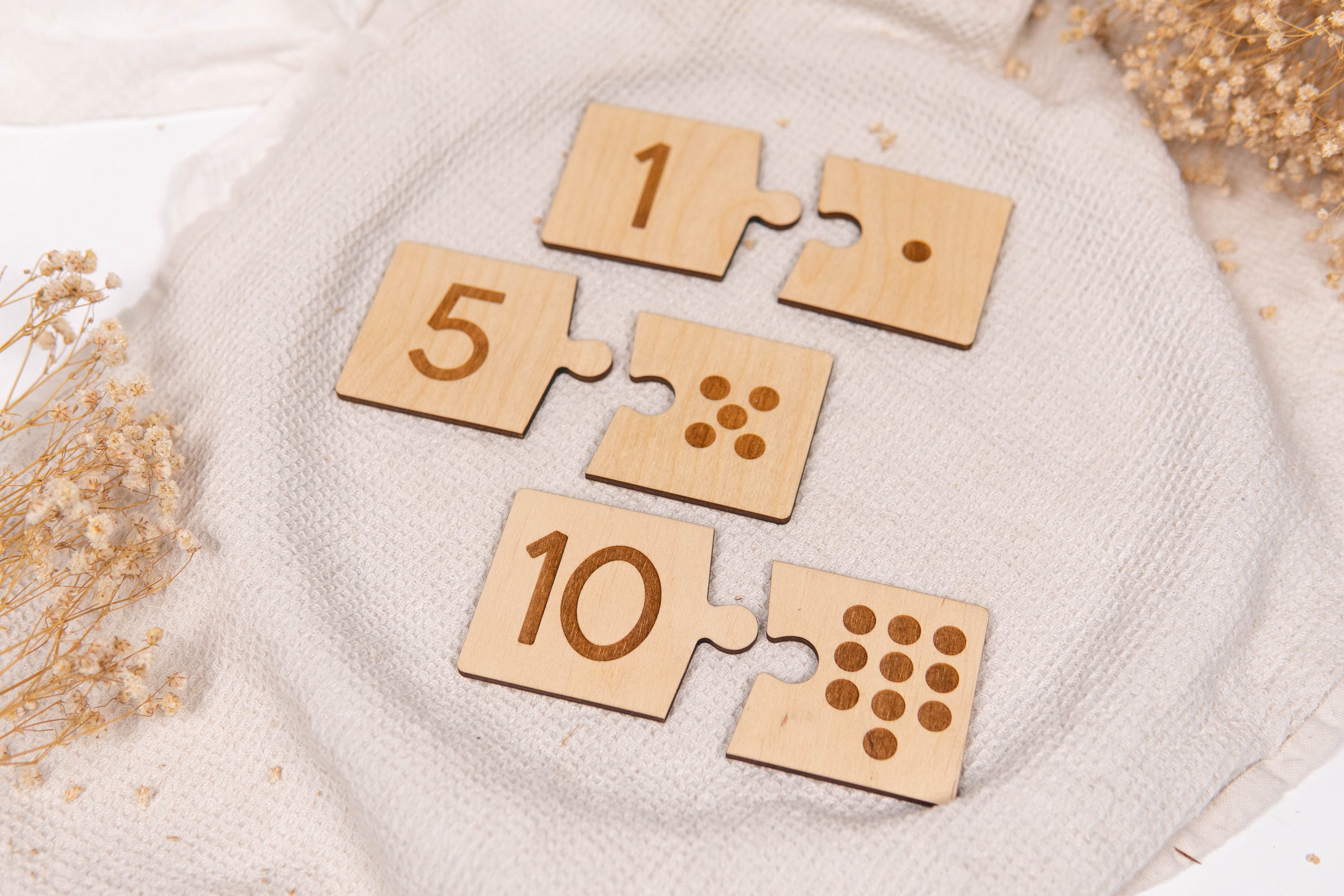 Montessori Wooden Number Match Puzzle, Montessori Domino, Wood ...