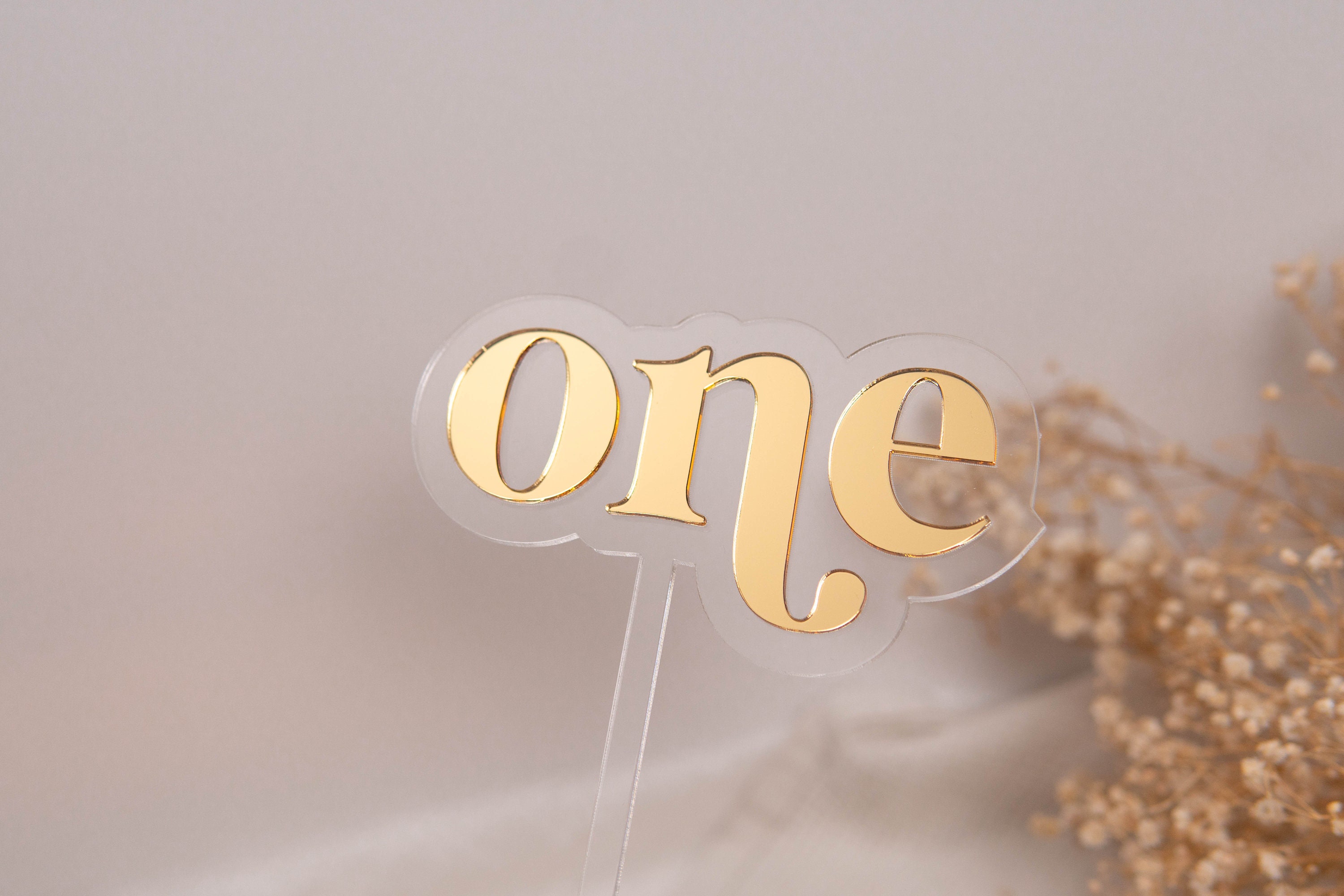 One Acrylic Topper, Mirror Gold Cake Topper, Gold Acrylic Birthday ...