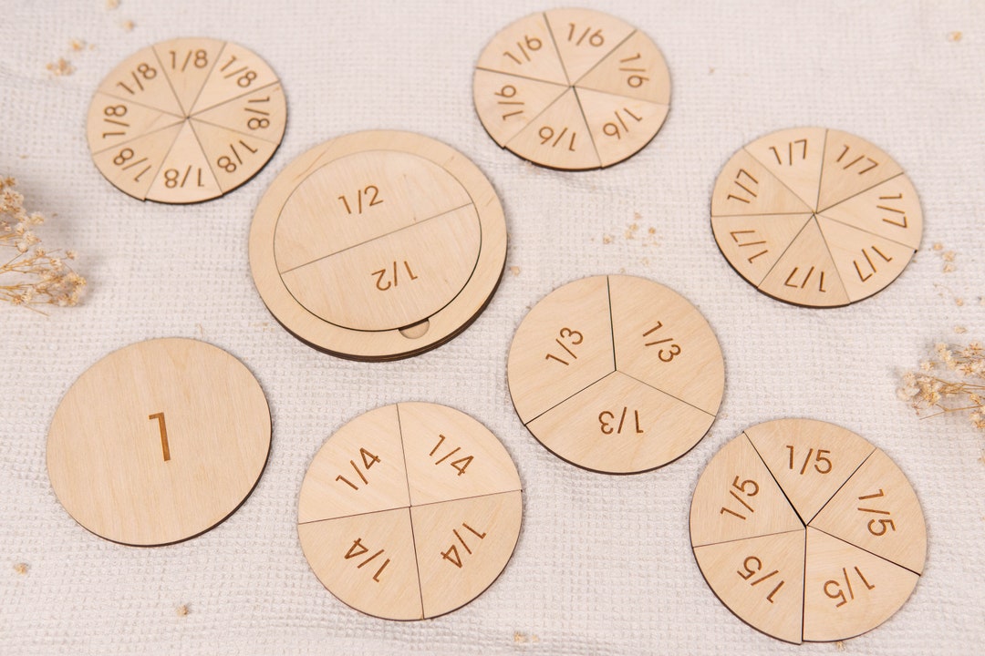 Montessori Fractions Math Game, Fractions Educational Toy, Wood ...
