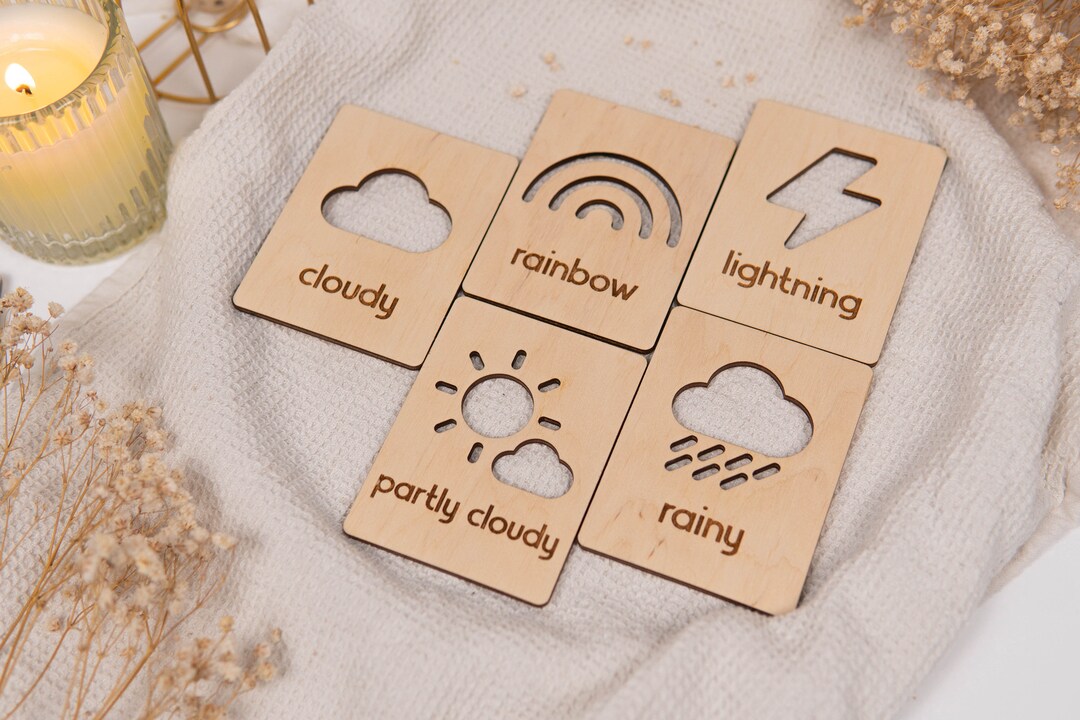 12 Weather Flash Cards, Wooden Cards Weather, Wood Montessori Toys ...