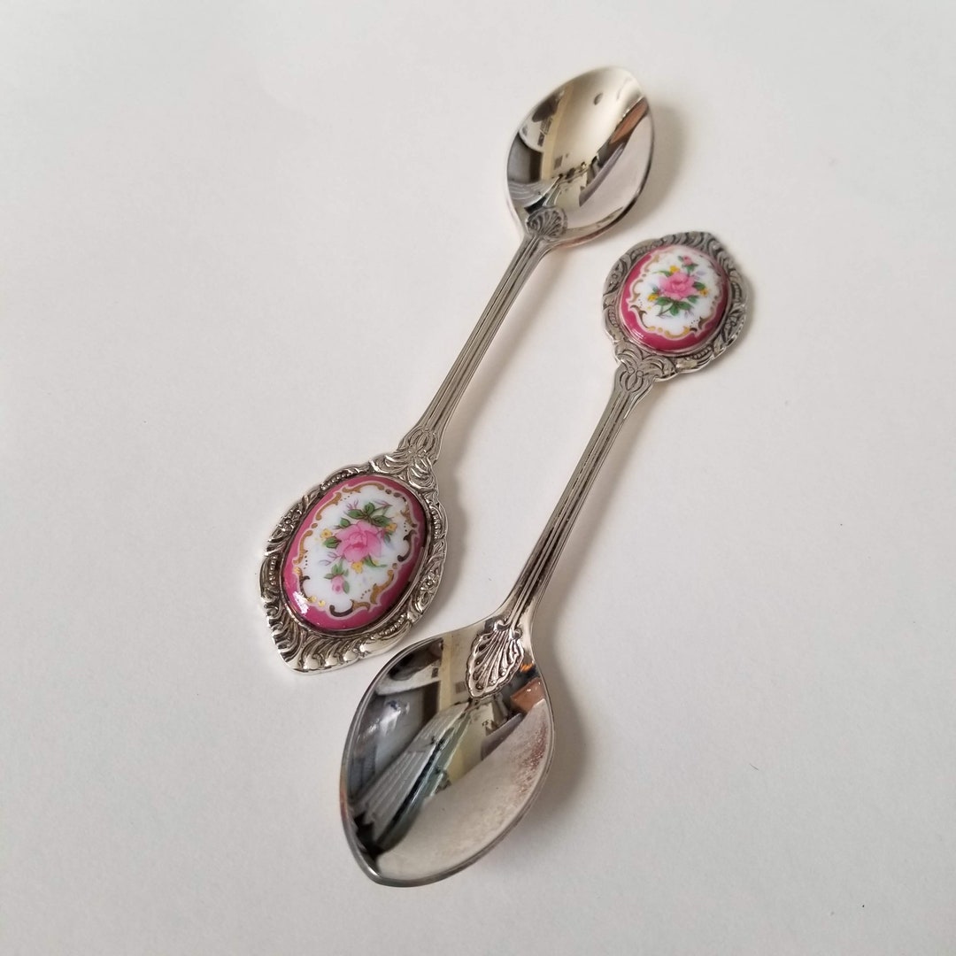 Set of 2 Silver Plated Rose Spoons - Etsy