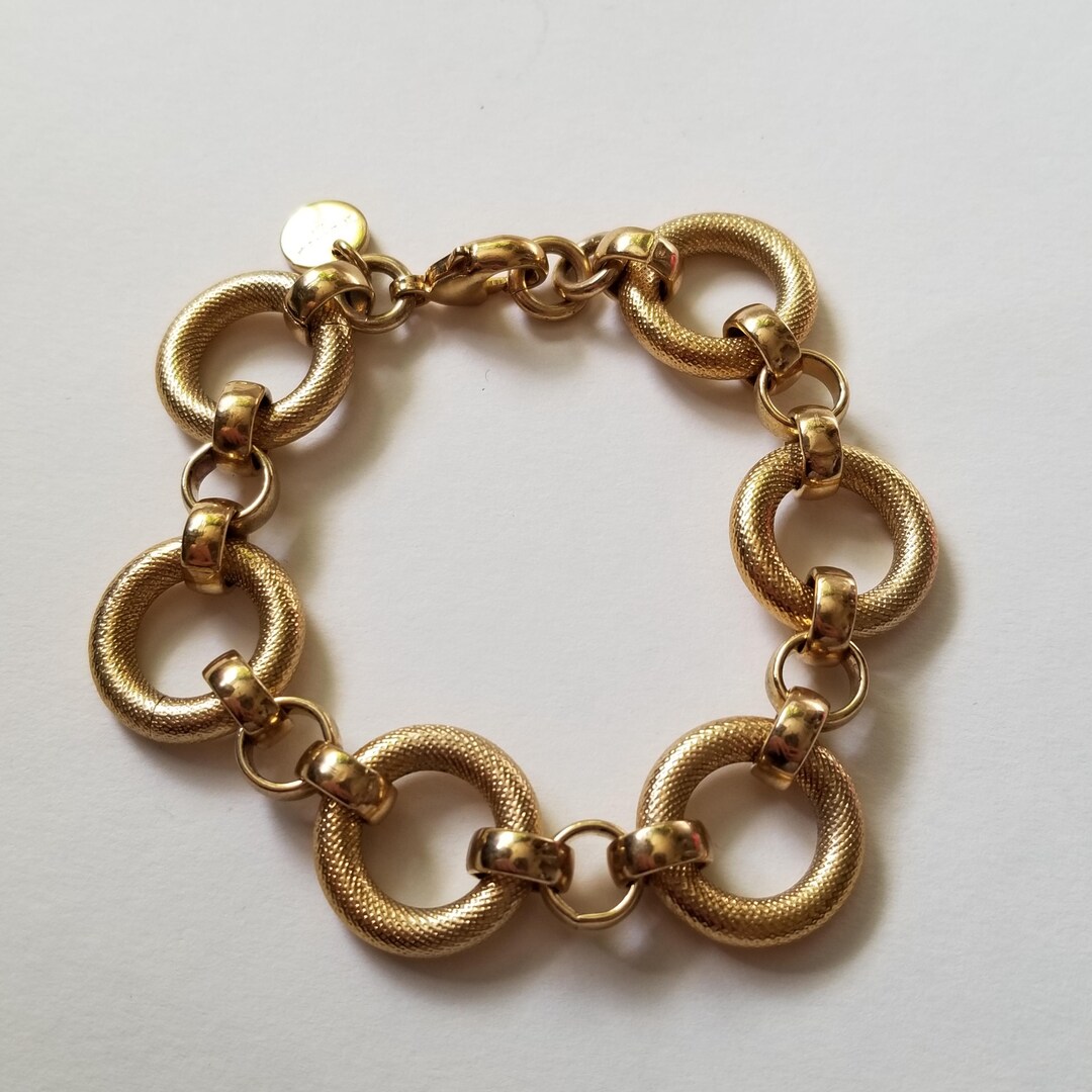 Romanza Italy 18k Plated Bronze Circle Textured Link Bracelet - Etsy