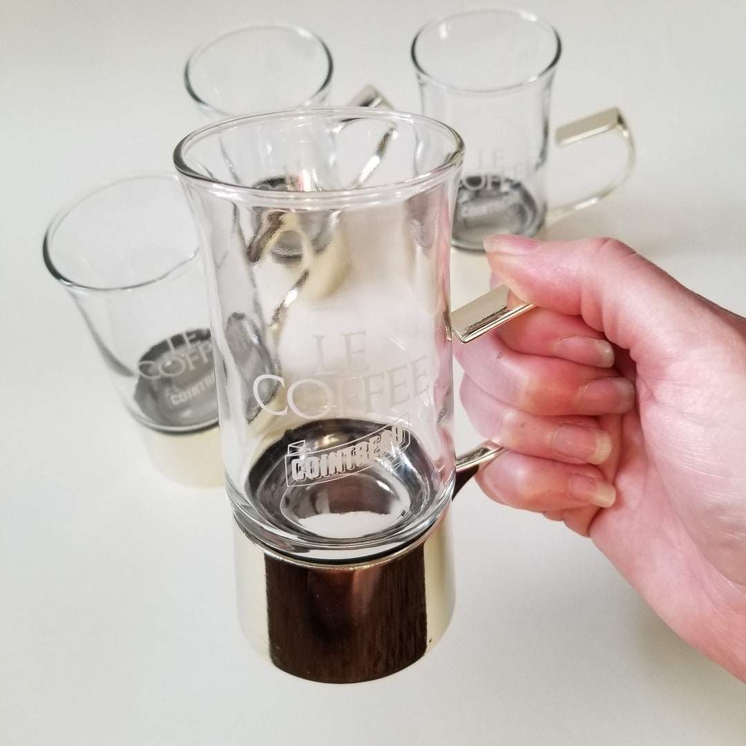 Set of 4- Vintage Le Coffee Cointreau Glass and Metal Coffee Mugs- 6 Oz ...