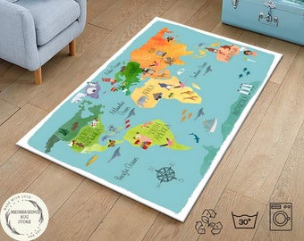 Continents Map Rug - Etsy