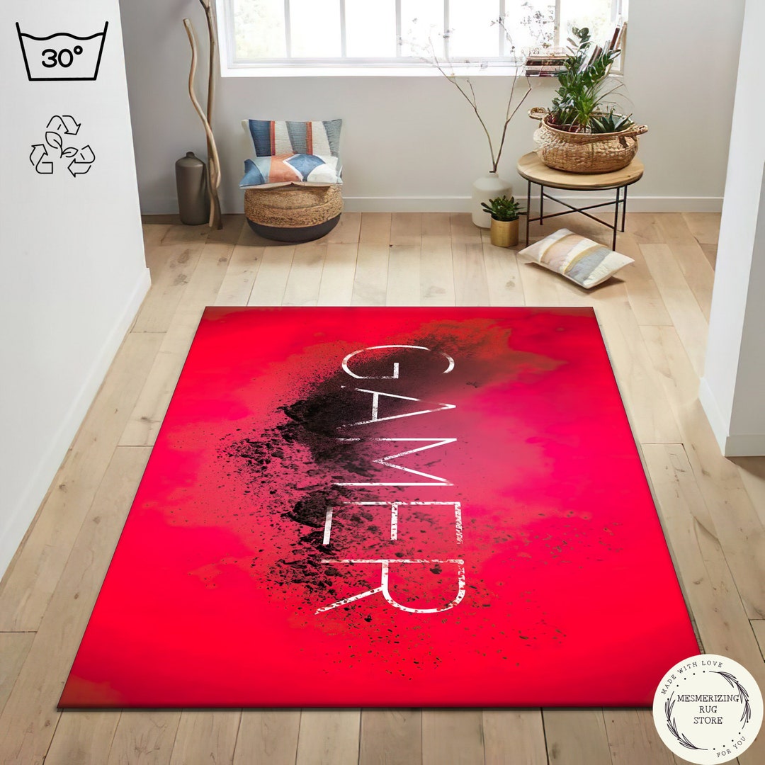 Red Gamer Rug, Modern Game Room Decor - Etsy
