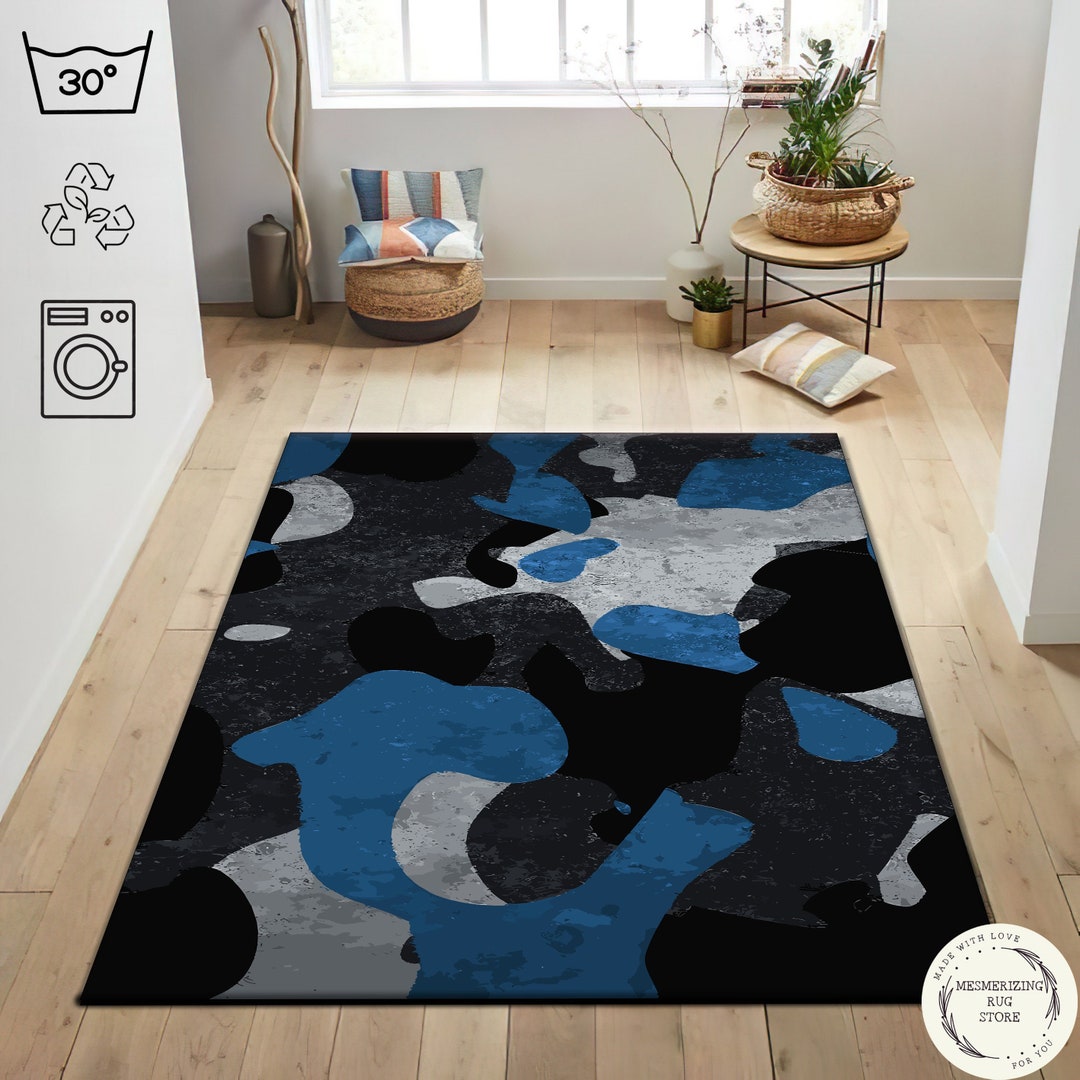 Blue Camouflage Area Rug, Military Design Rug, Camo Rug, Camo Carpet ...