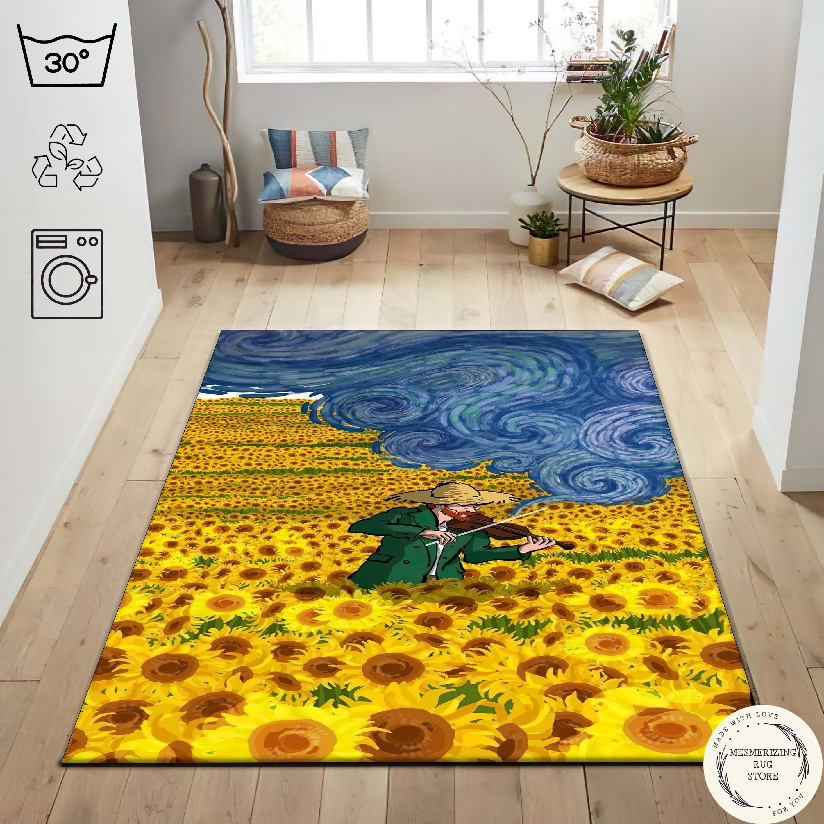 Famous Paintings Van Gogh Rug Sunflower Rug Starry Night - Etsy