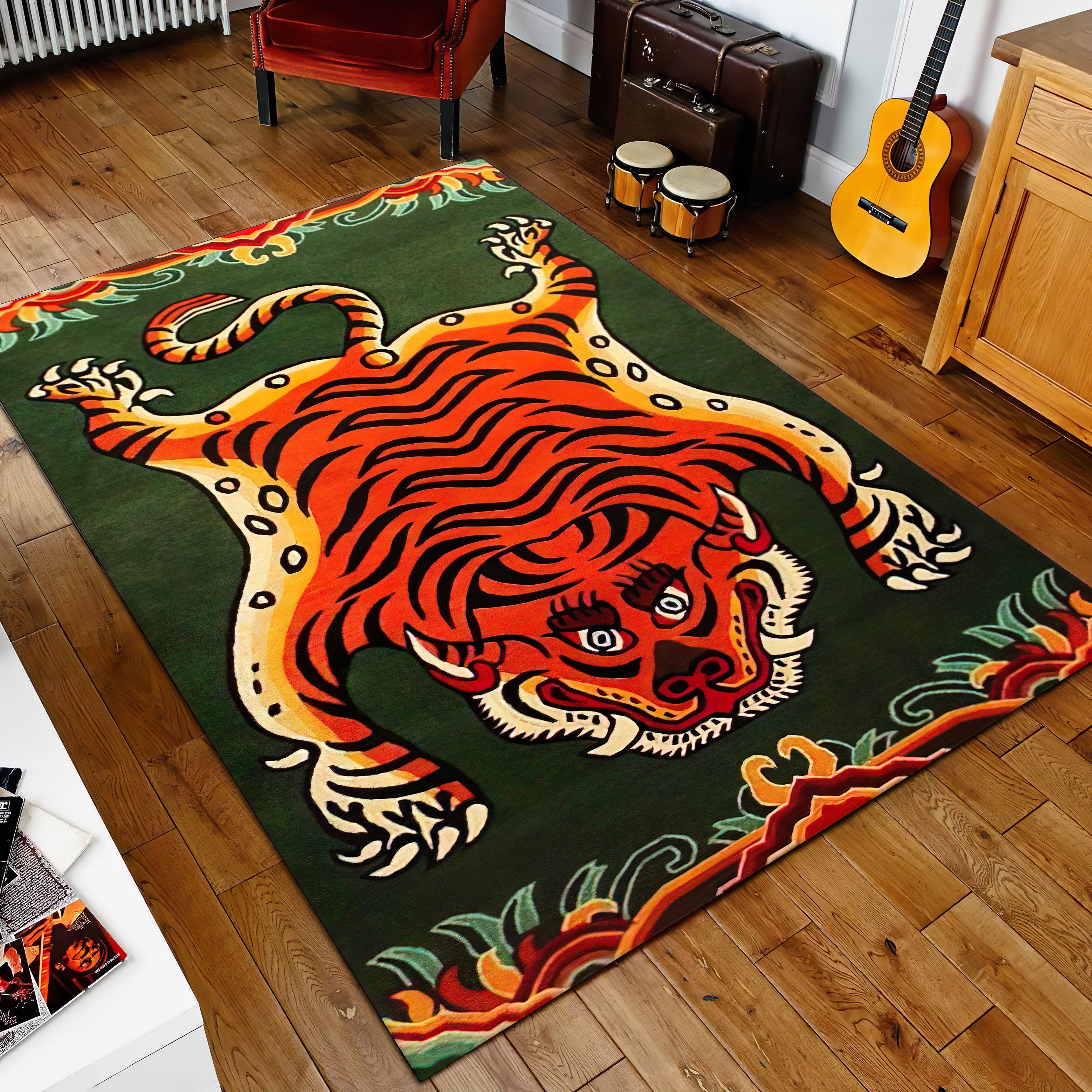 Tibetan Tiger Rug, Tiger Rug, Bohemian Rug, Vibrant Colors Rug, Funky ...