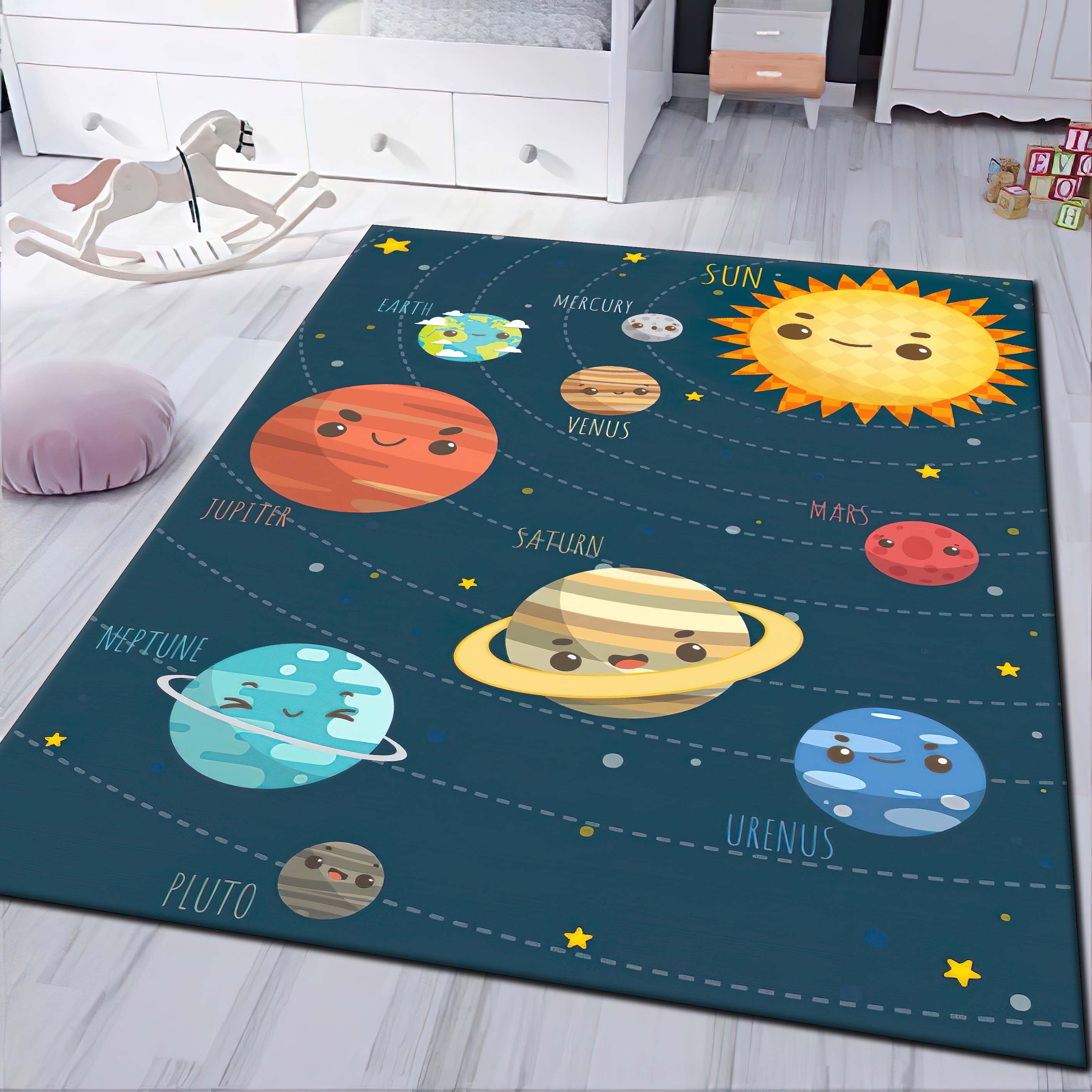 Solar System Rug for Kids, Colorful Space Themed Carpet, Montessori ...
