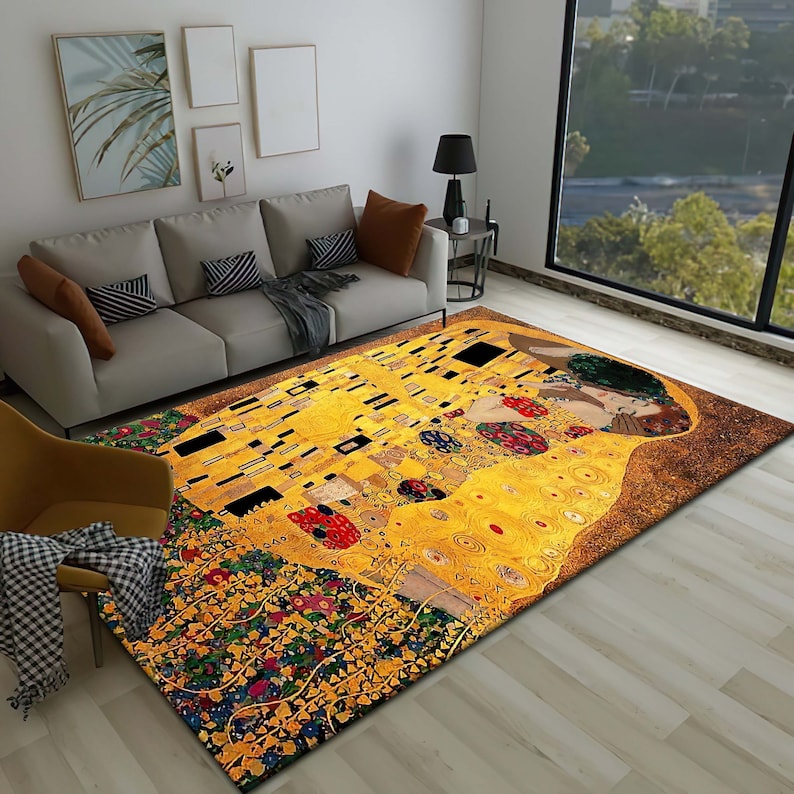 Famous Paintings Gustav Klimt the Kiss Art Printed Rug - Etsy