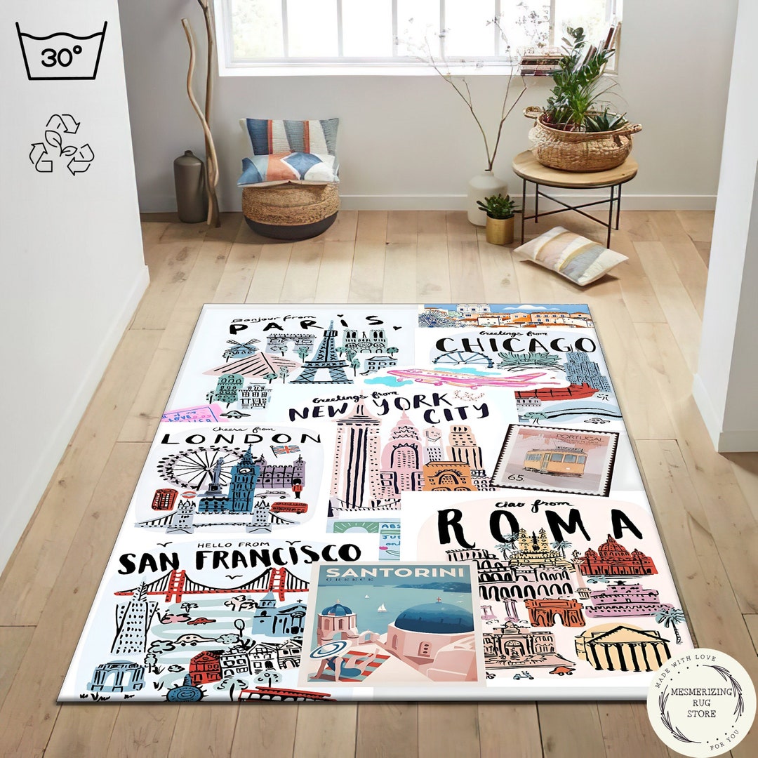 Cities Themed Rug, Travel Themed Rug, Gift for Travellers, NYC Rug ...