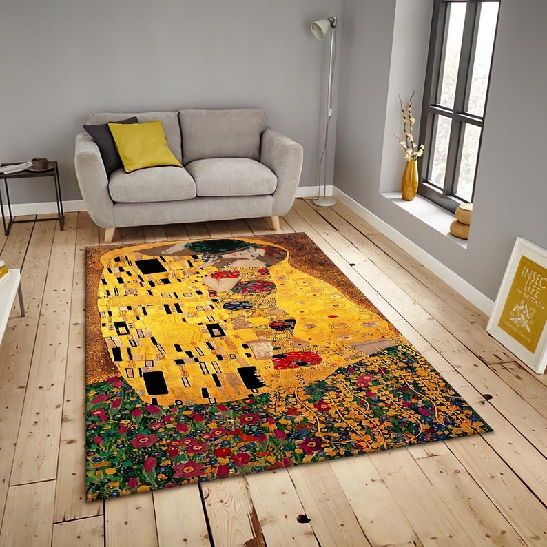 Famous Paintings Gustav Klimt the Kiss Art Printed Rug - Etsy