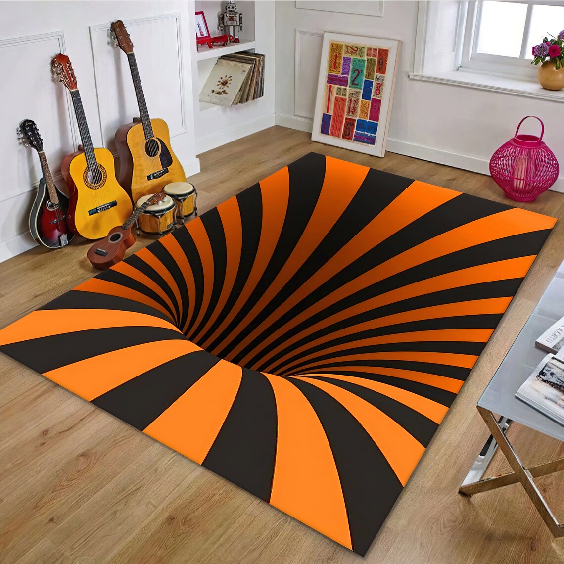 3D Vortex Rug Optical Illusion Rug Black and Orange Rug - Etsy