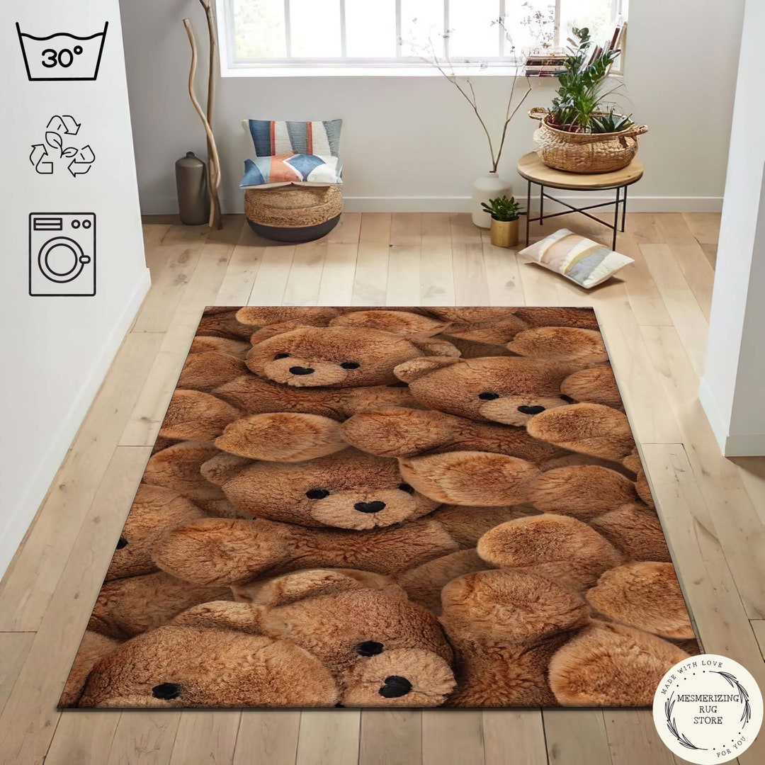 Teddy Bear Rug, Brown Bear Fluffy Look Carpet, Nursery Rug, Washable ...
