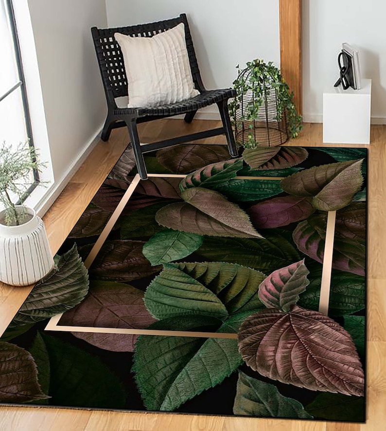 Green Leaf Carpet, Purple Leaf Pattern Rug, Green Leaves Rug, Leaf ...