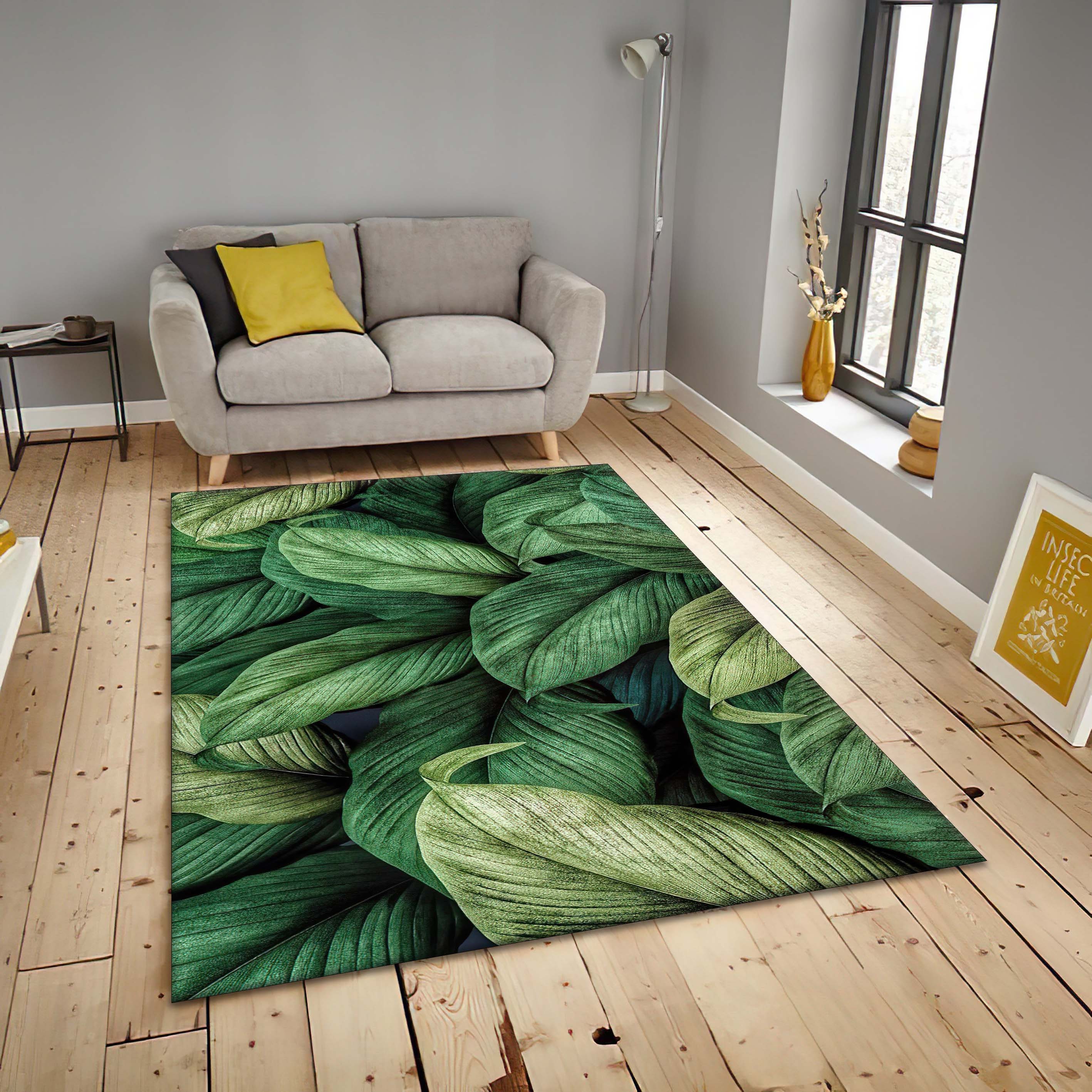 Leaf Pattern Rug, Green Leaf Carpet, Flower Rug, Natural Rug, Living ...