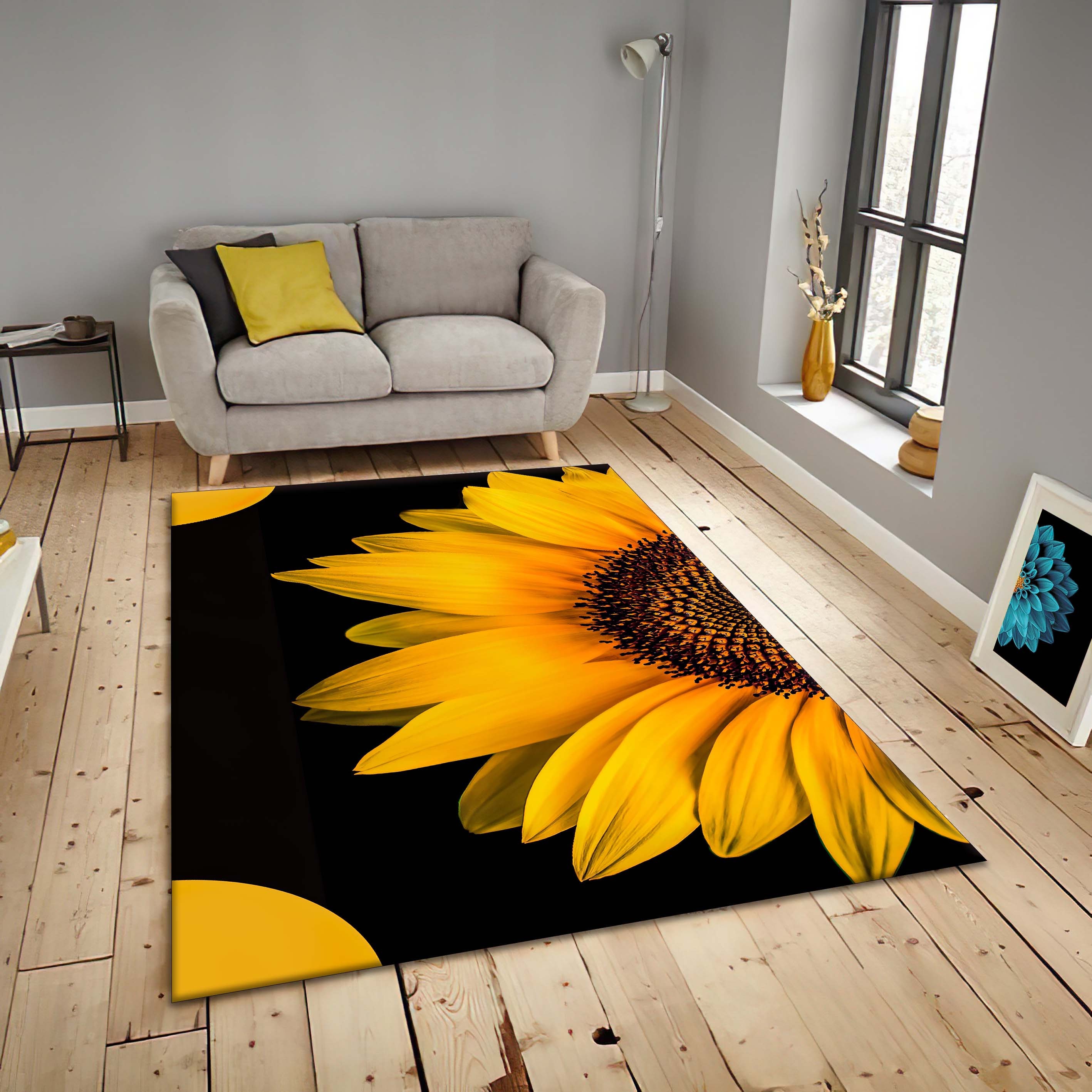 Realistic Sunflowers Rug Black and Yellow Rug Flower Rug - Etsy
